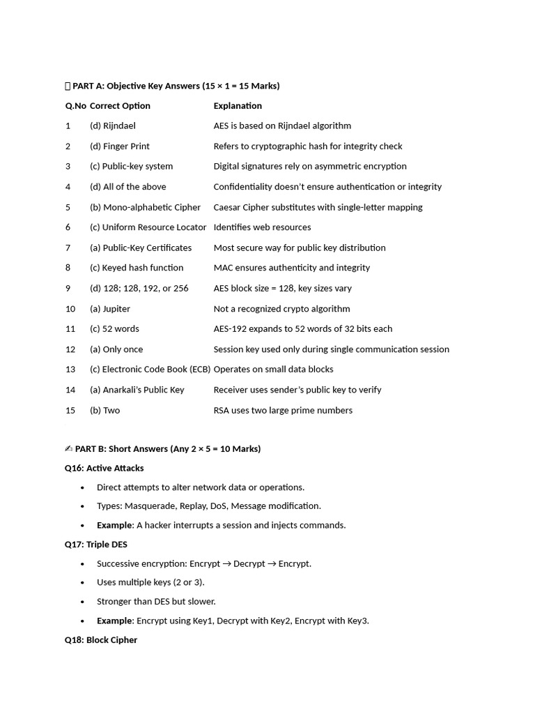 Mid Sem Key Points | PDF | Key (Cryptography) | Encryption