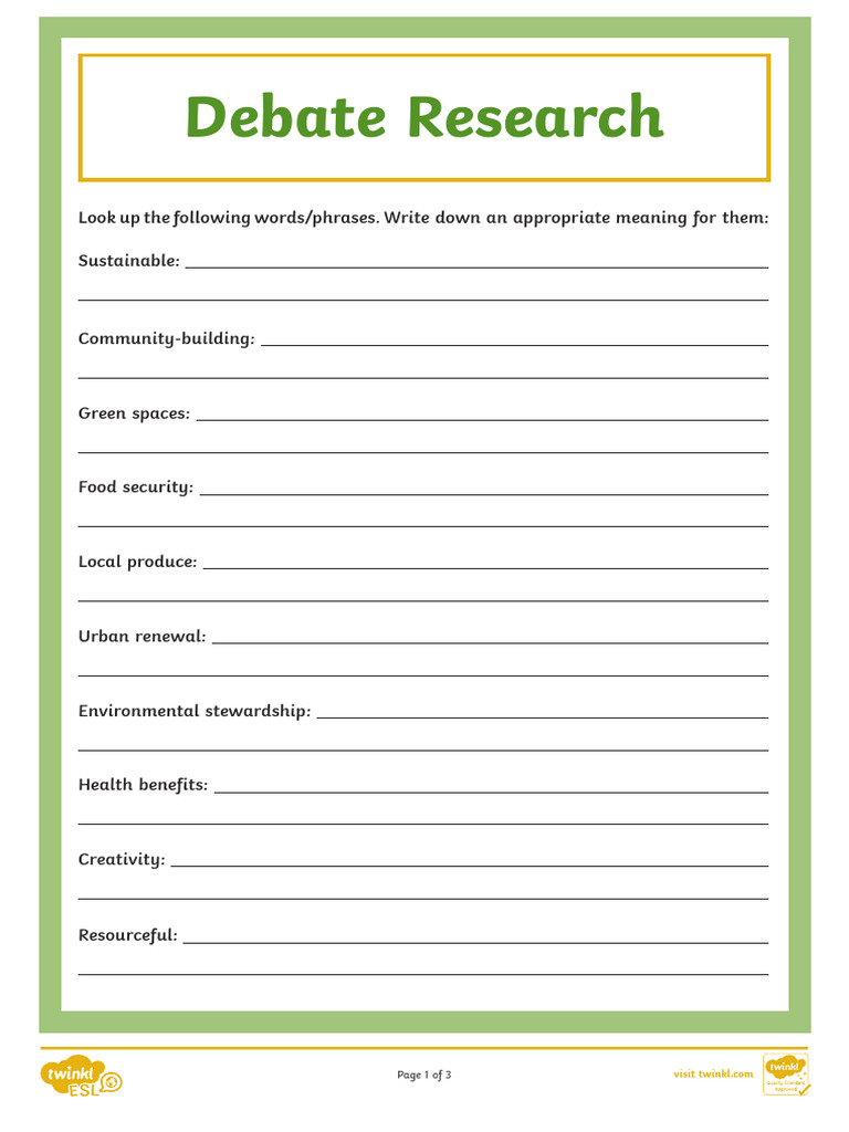 Urban Gardening Debate Research Guide | PDF