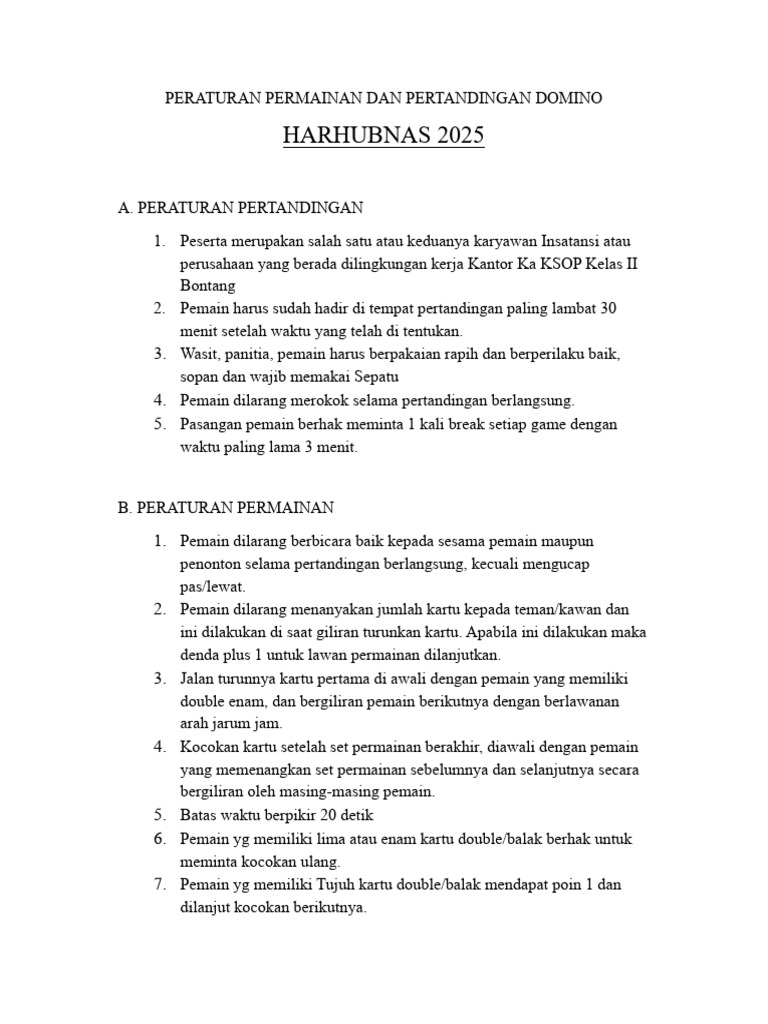 Peraturan Permainan Dan Pertandingan Domino | PDF