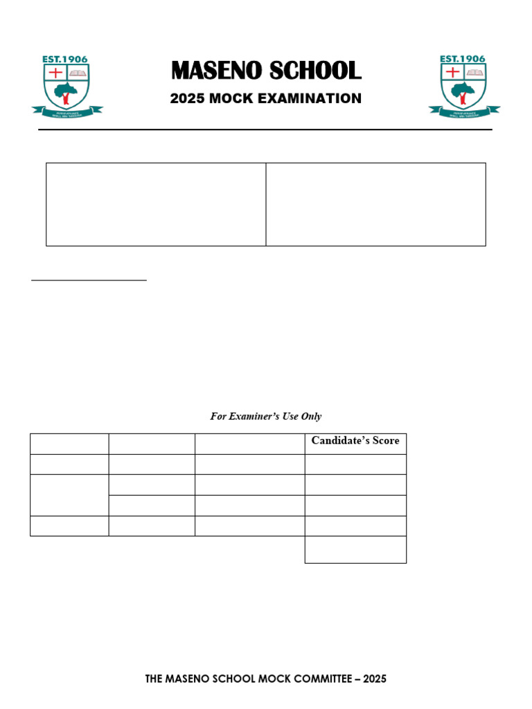 KCSE 2025 Geography Paper 2 Mock Exam | PDF | Natural Environment