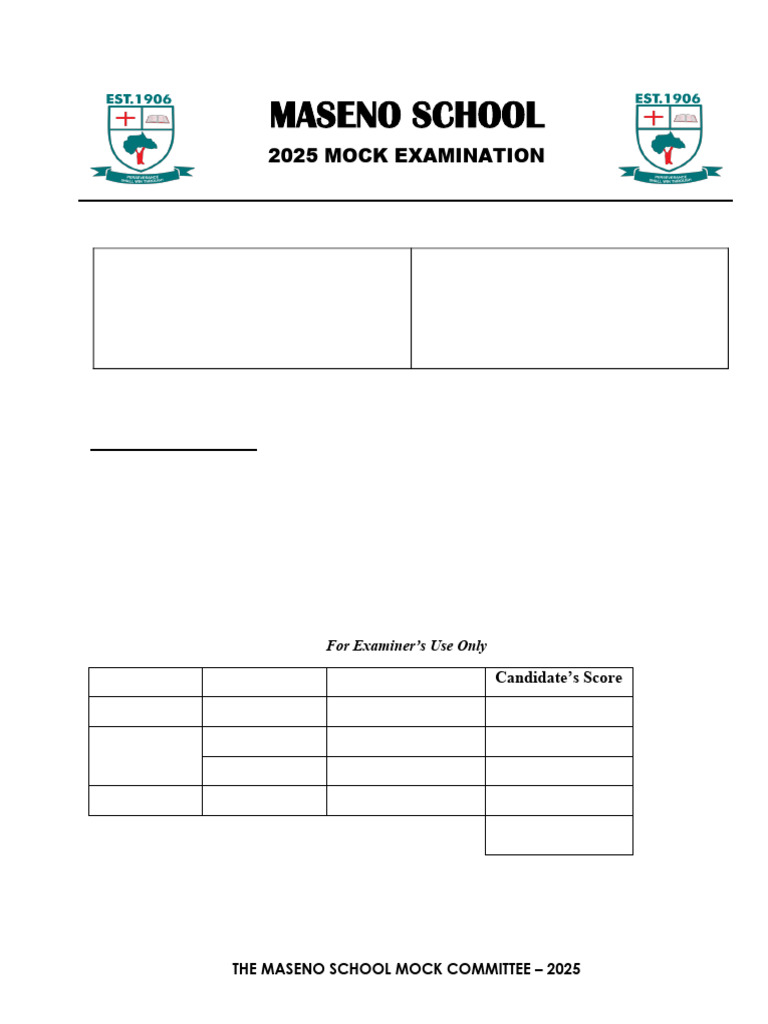 Maseno School Geography Mock 2025 | PDF | Map | Lake