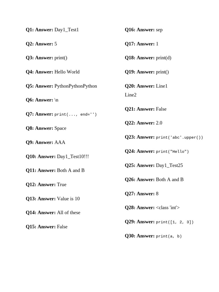 Python Day-1-10 MCQ Questions | PDF
