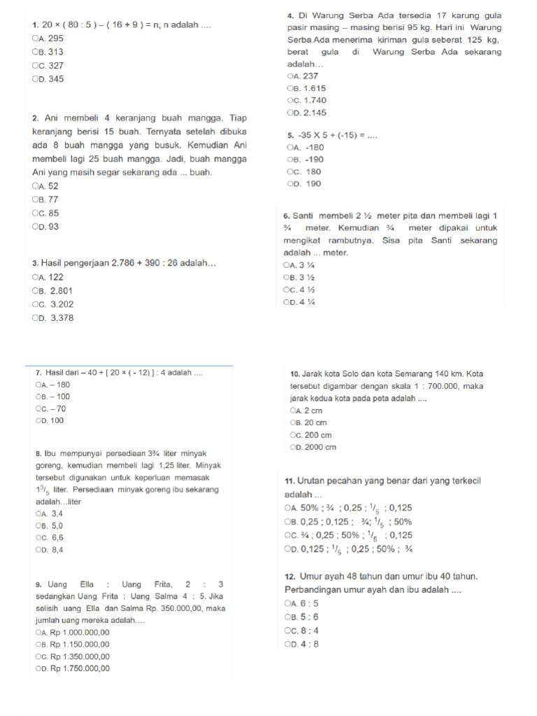 Contoh Soal TKA Kelas 6SD 2025 | PDF