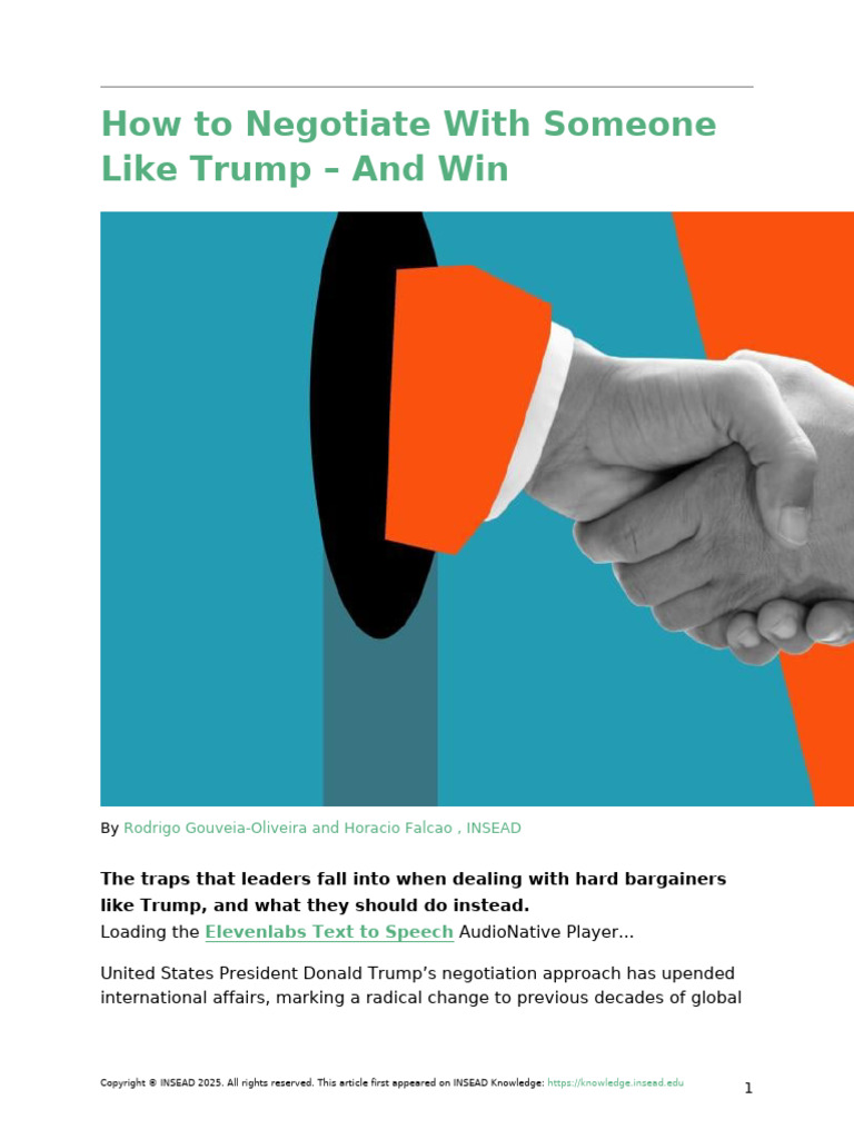 INSEAD Knowledge - How To Negotiate With Someone Like Trump and Win ...