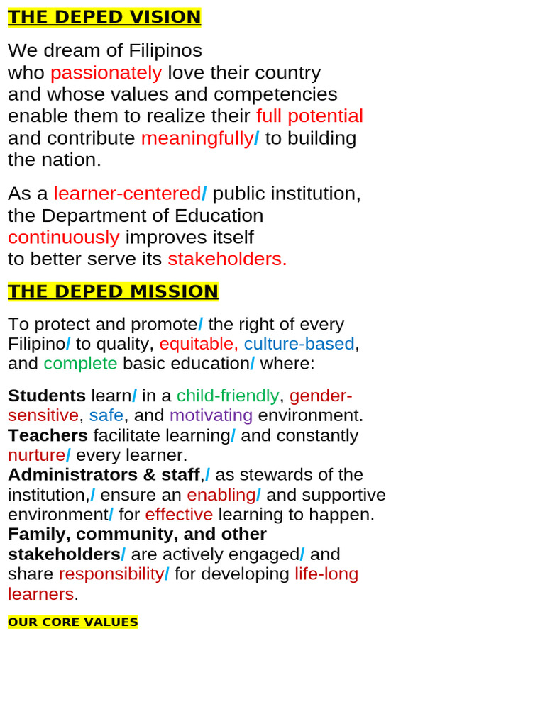 Deped Vision Mission Prayer | PDF