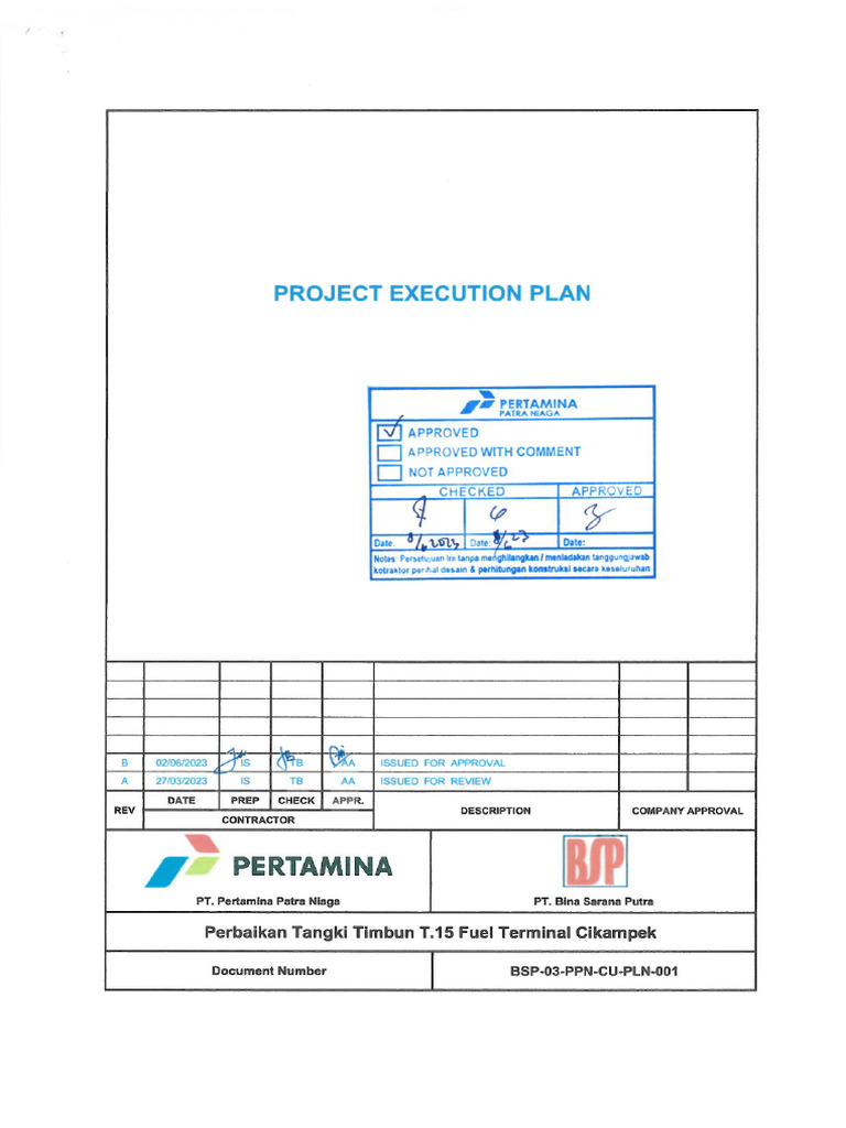 Approval Project Execution Plan-T.15 Cikampek-BSP-1 | PDF