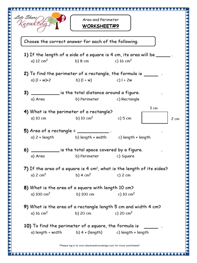 Area and Perimeter Worksheet Answers | PDF