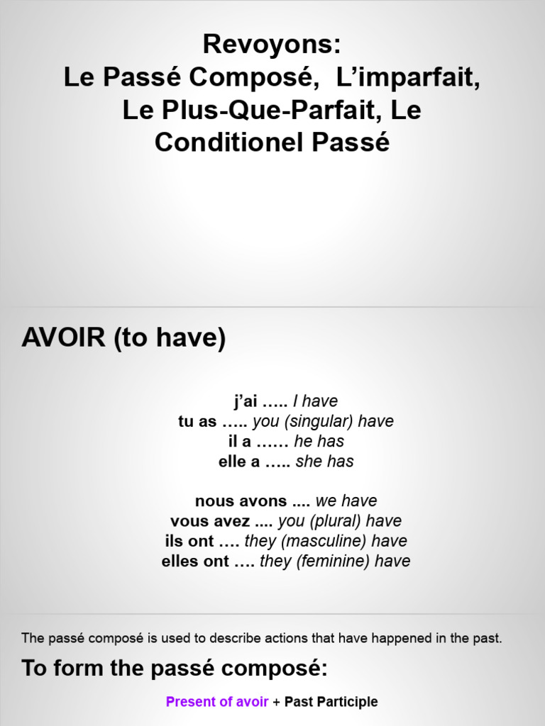 Conjugaisons des temps passés en français | PDF | Morphologie ...