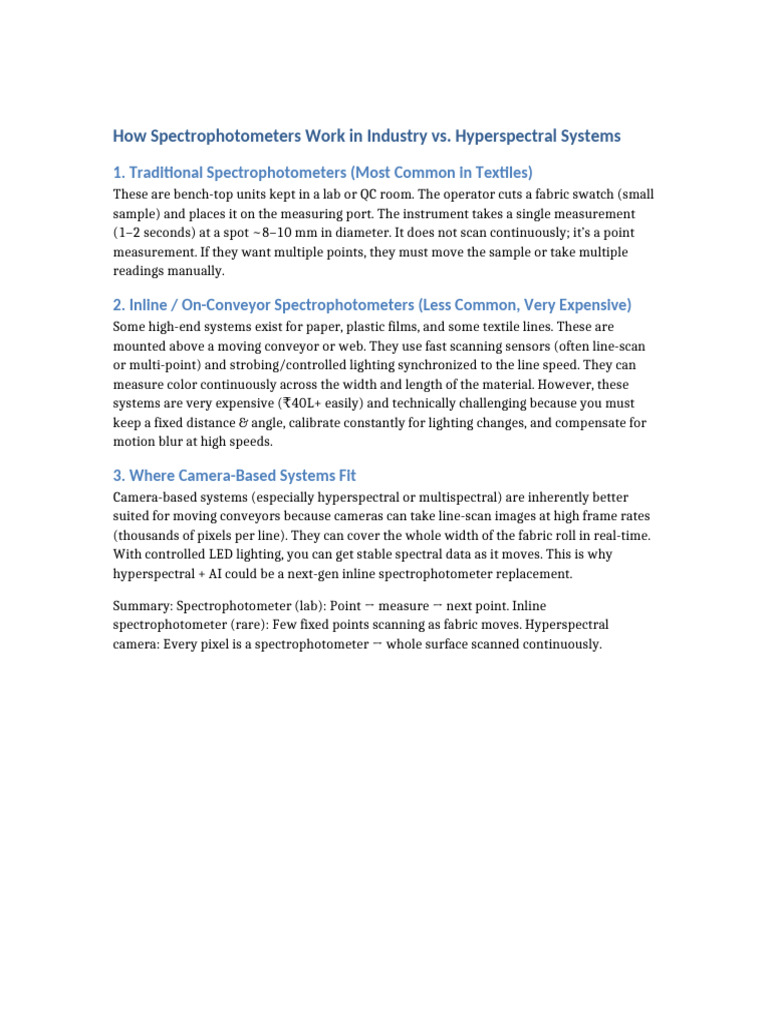 Spectrophotometer Vs Hyperspectral in Industry | PDF