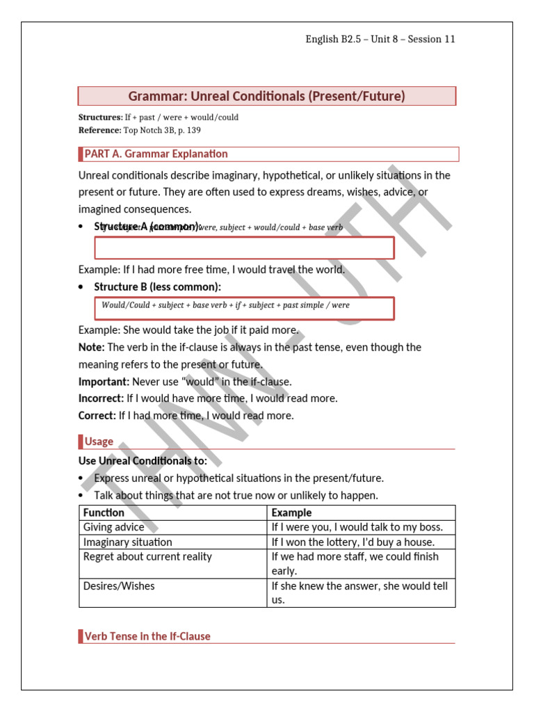 English B2.5 - Session 11 - Grammar Handout | PDF | Subject (Grammar ...