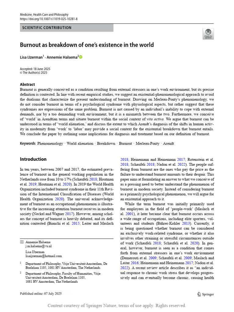 Burnout As Breakdown of Ones Existence in The Wor | PDF | Occupational ...