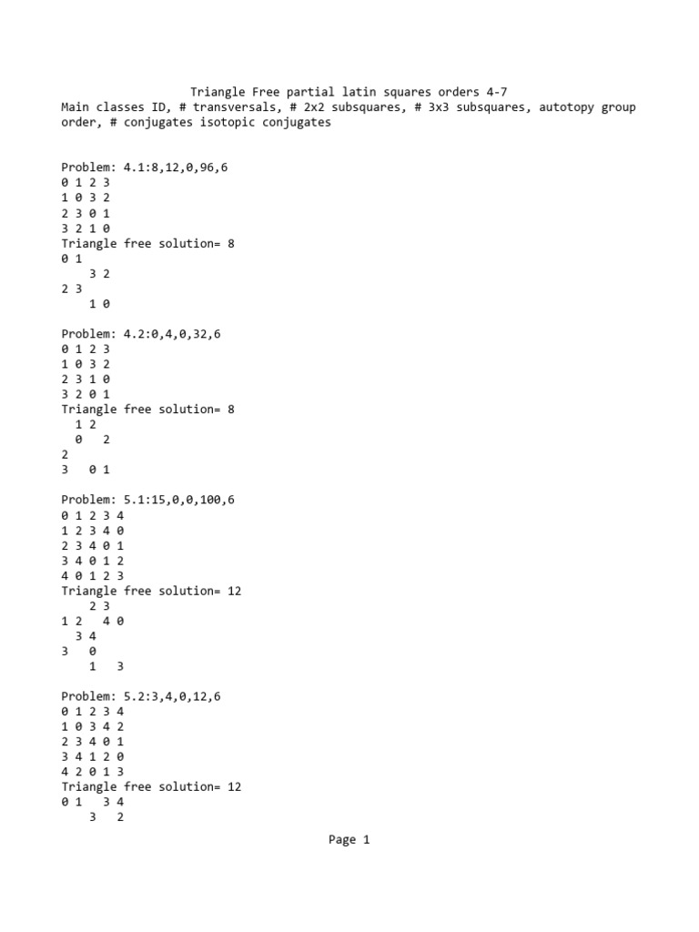 Triangle-Free Latin Squares 4-7 Analysis | PDF | Design Of Experiments ...
