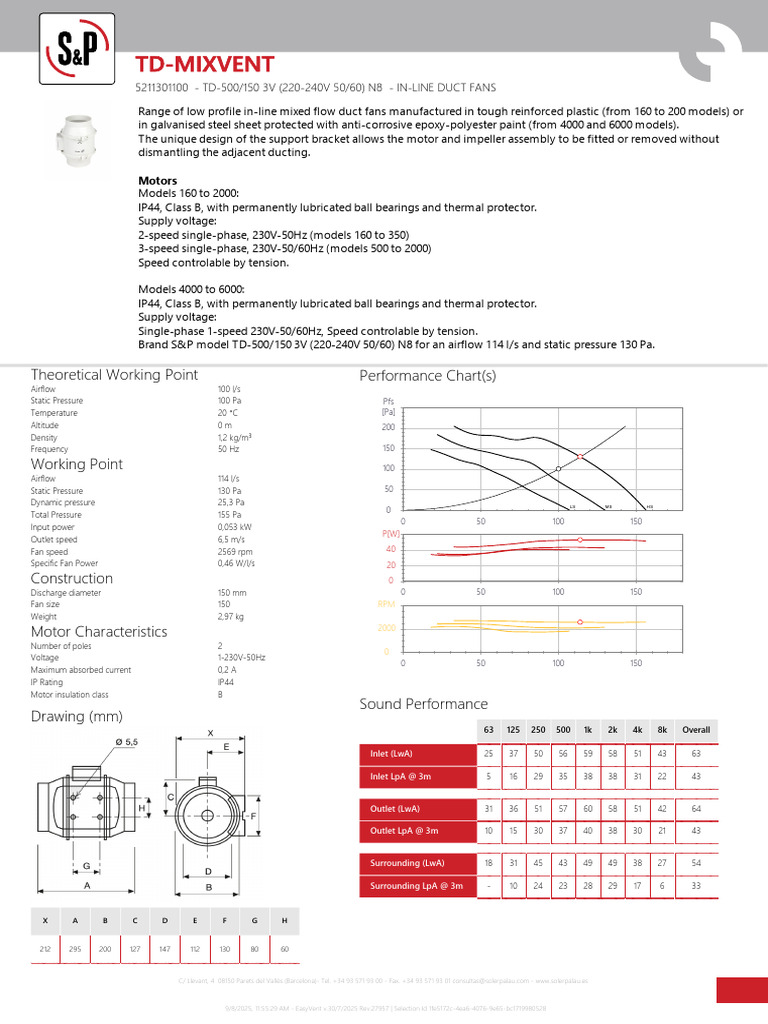 S&P TD-500/150 3V Duct Fan Overview | PDF | Mechanical Engineering ...