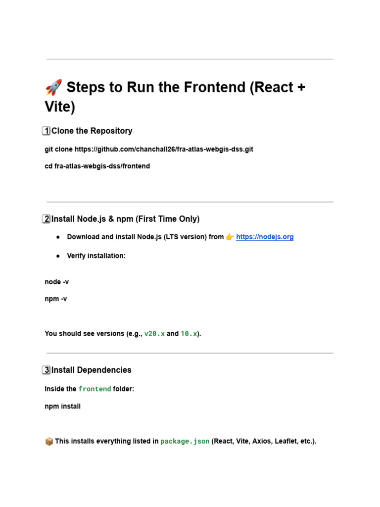 Steps To Run The Frontend (React + Vite) | PDF
