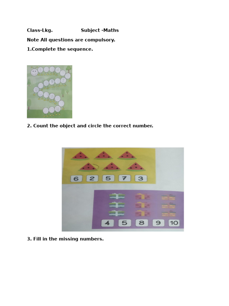 Class - LKG Maths | PDF