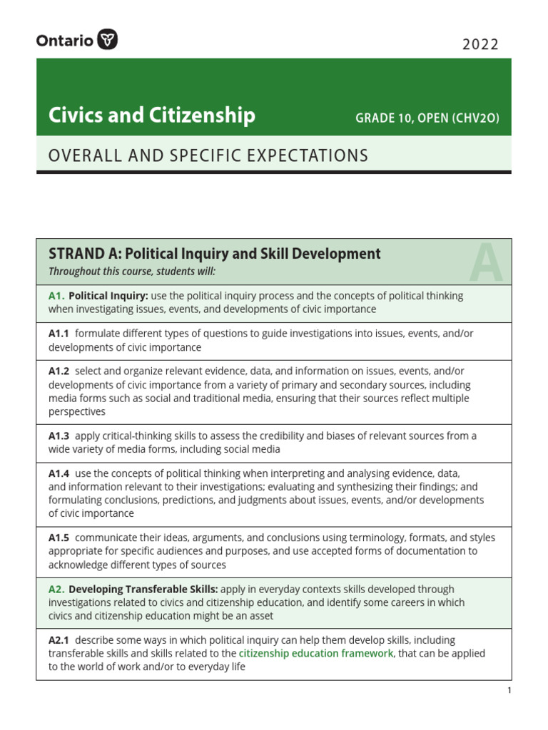 Civics and Citizenship G10 Expectations AODA | PDF | Canada | Critical ...