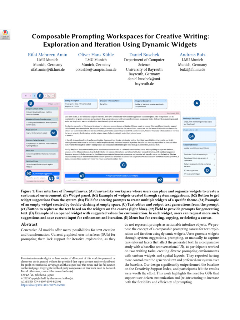 Composable Prompting Workspaces For Creative Writing - Exploration and ...