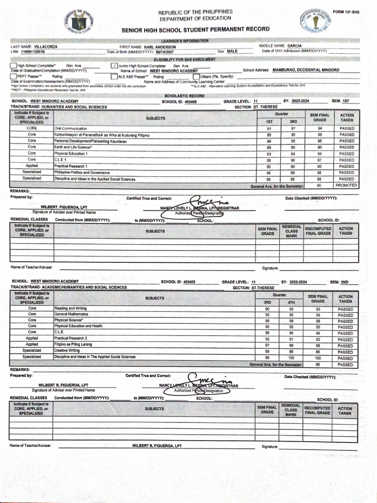 Form 137 SHS | PDF