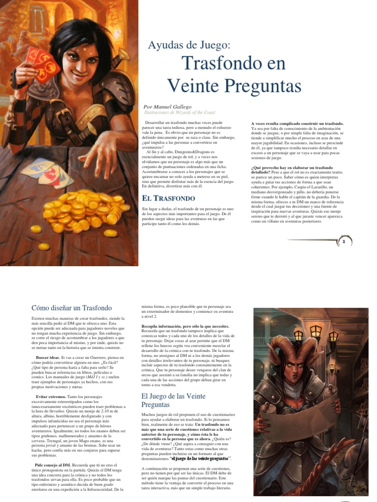 Ayuda de Juego - Trasfondo en Veinte Preguntas | PDF | Juegos de rol ...