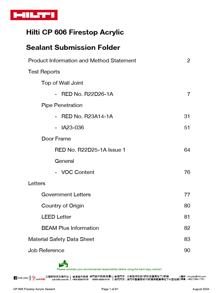 Hilti CP 606 Firestop Sealant Guide | PDF | Door | Pipe (Fluid Conveyance)