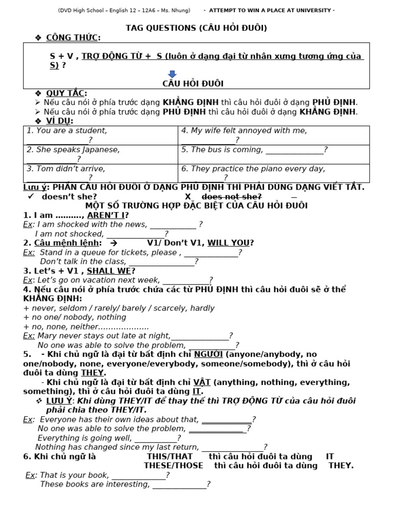 Tag Questions in English Grammar | PDF