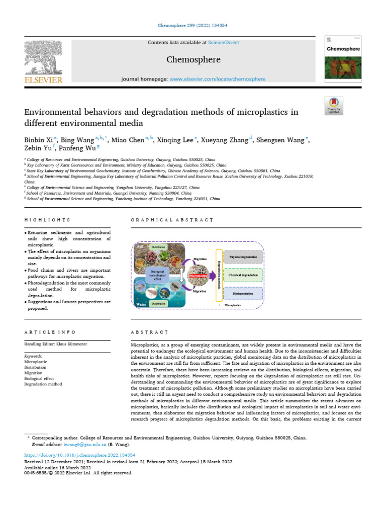 Environmental Behaviors and Degradation Methods of Microplastics in ...