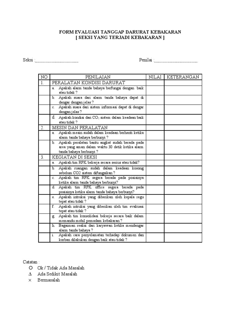 Form Evaluasi Tanggap Darurat Kebakaran | PDF