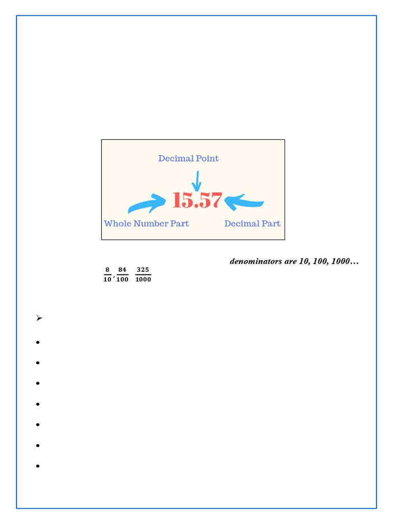 Whole Number Decimal Part Decimal Point: Decimals | PDF | Numbers | Decimal