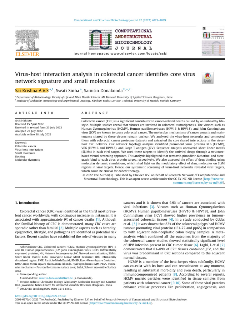 Virus-Host Interaction Network Analysis in Colorec | PDF | Colorectal ...