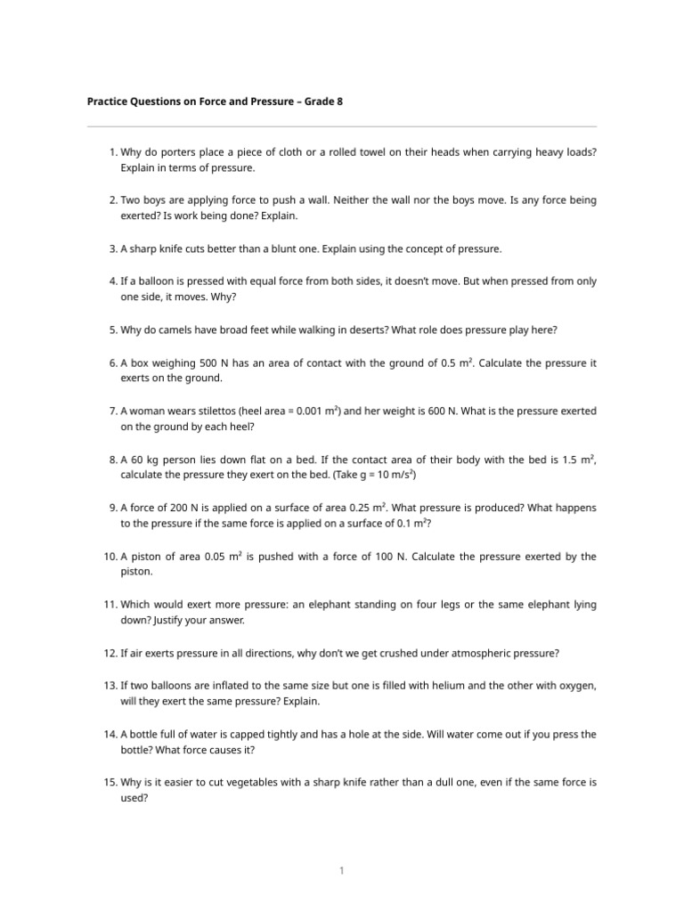 Force and Pressure Grade8 | PDF | Pressure | Force