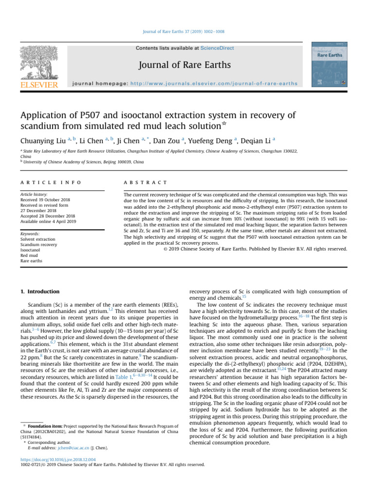 Application of P507 and Isooctanol Extraction System in Recovery of ...