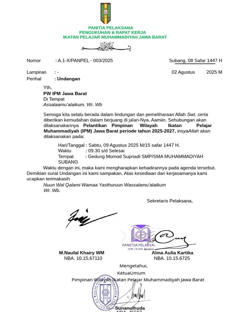 Undangan Pelantikan IPM Jawa Barat 2025 | PDF