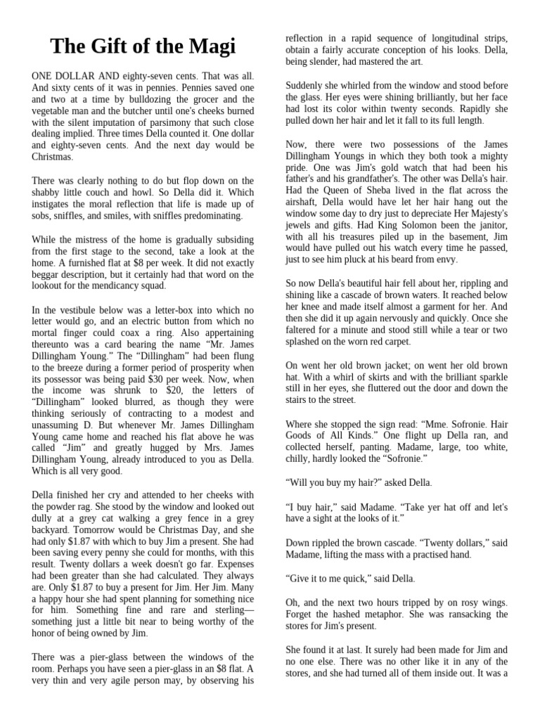 The Gift of the Magi Summary | PDF