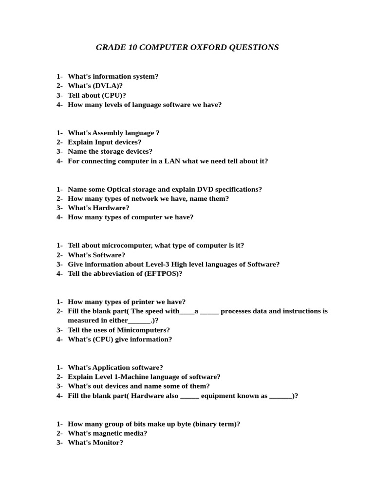 Grade 10 Computer Science Questions | PDF