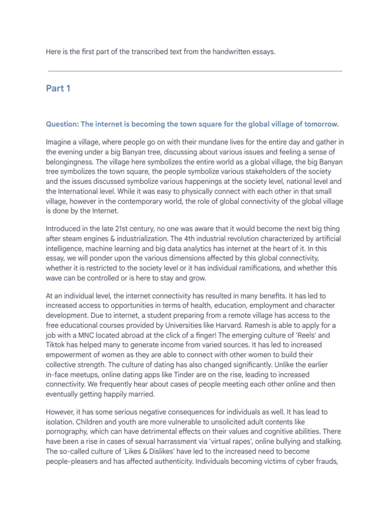 Harshita Goyal AIR 2 Essay 5 - 6 | PDF | Internet