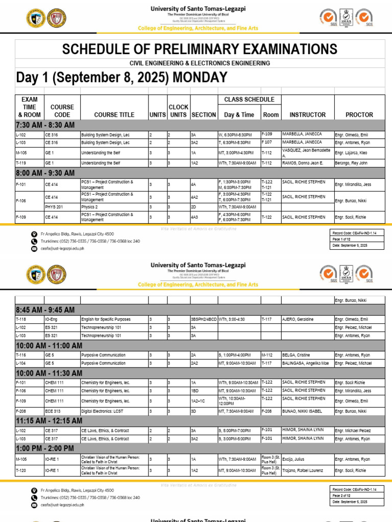 BSCE BSECE Prelim Exam Schedule 1st Semester AY 2025 2026 | PDF | Engineering | Mathematics