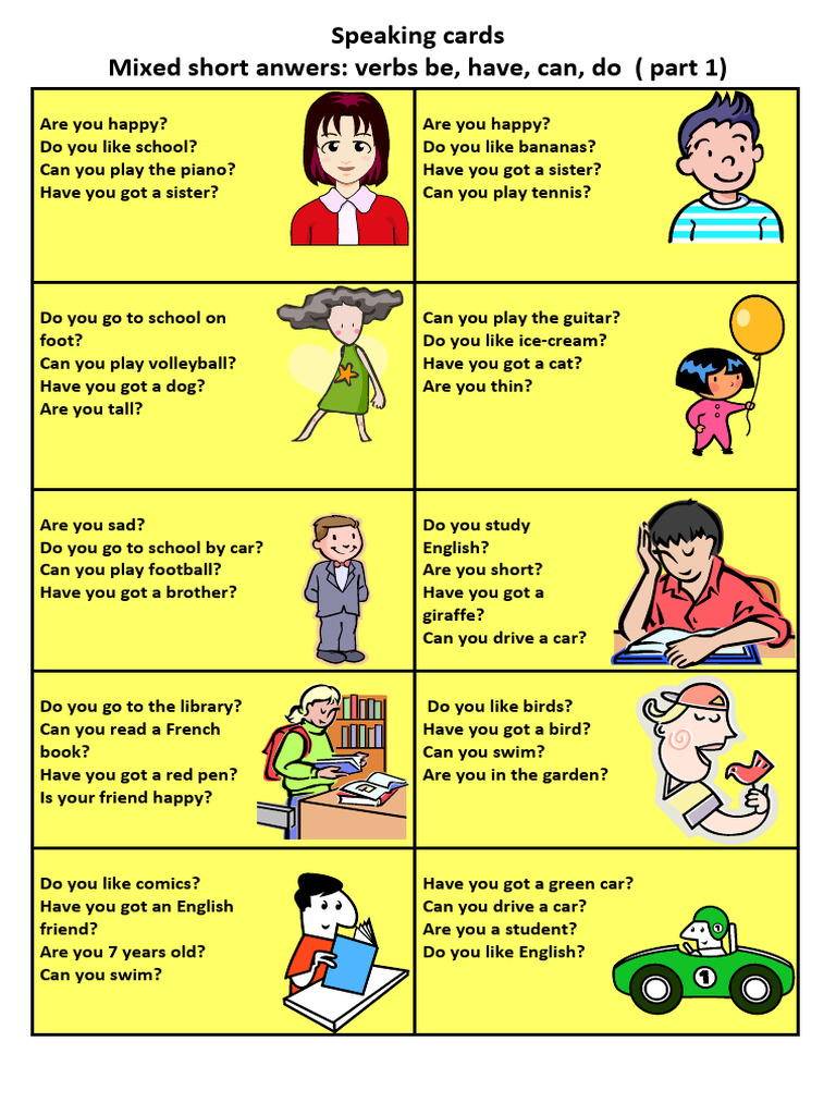 Speaking Cards: Short Answer Practice | PDF
