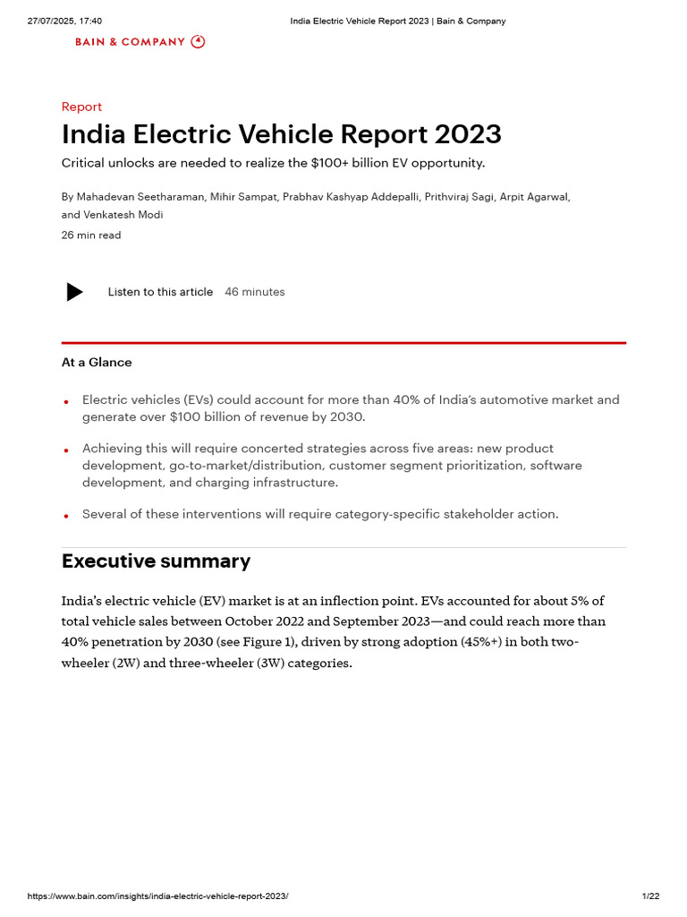 India EV Market Insights 2023 Report | PDF | Electric Vehicle ...