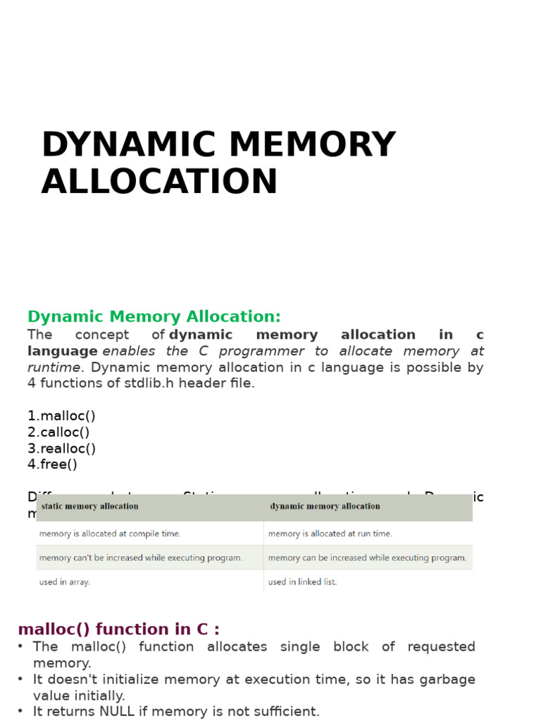 Dynamic Memory Allocation | PDF