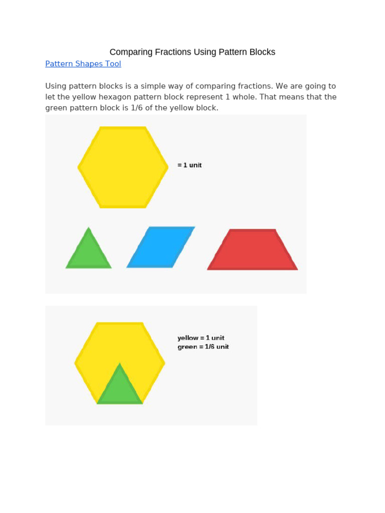 Comparing Fractions with Pattern Blocks | PDF
