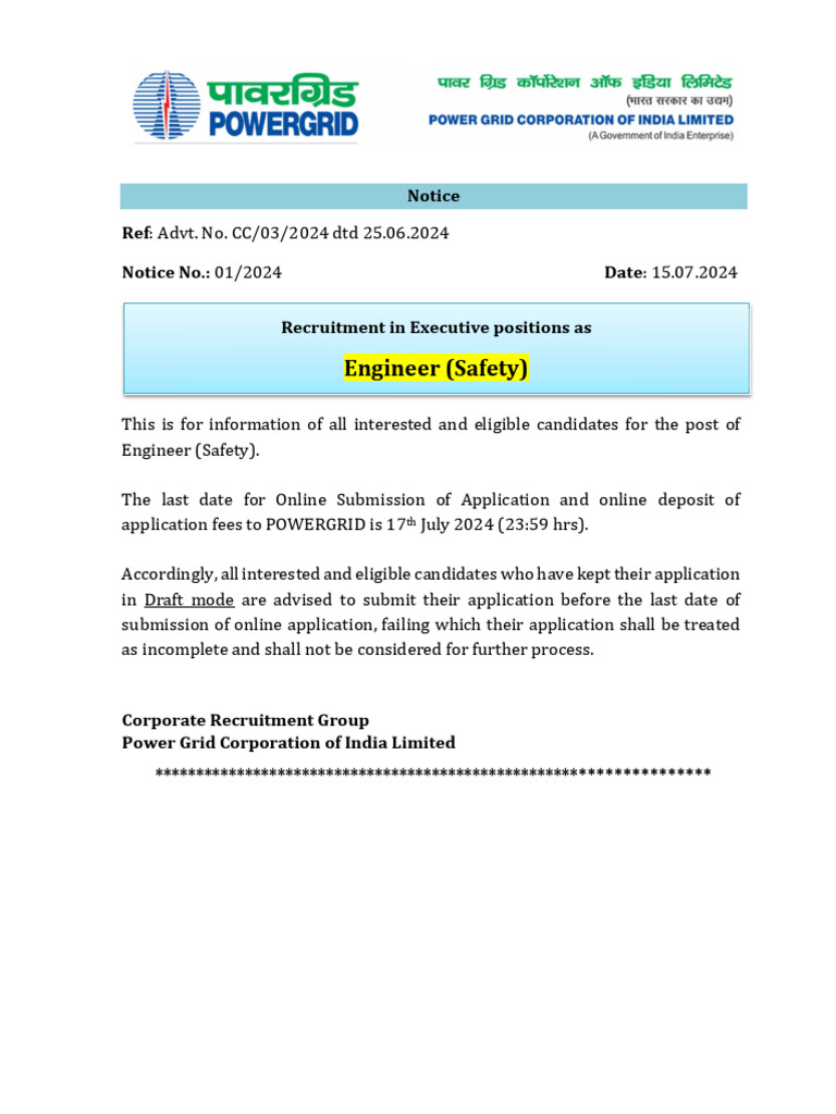 Notice 01 Applications in Draft Mode | PDF
