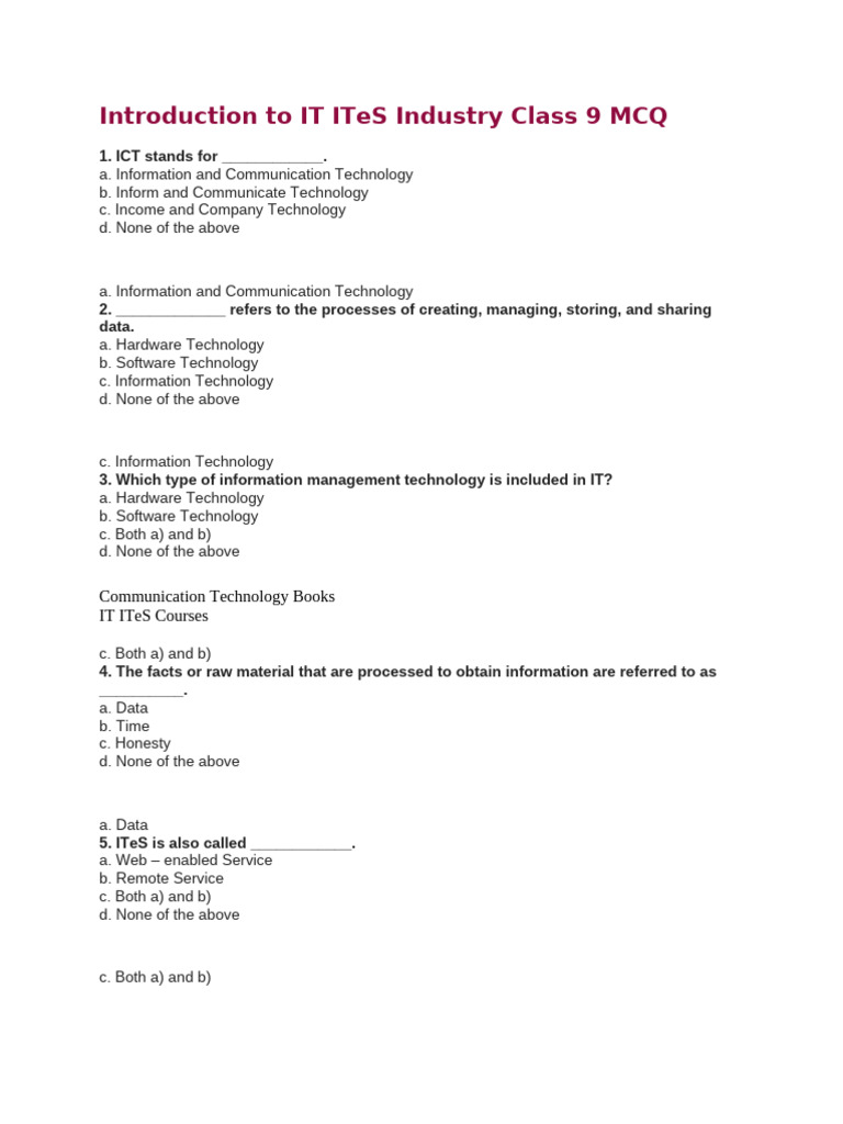 IT ITeS Industry MCQs for Class 9 | PDF | Medical Imaging | Magnetic ...