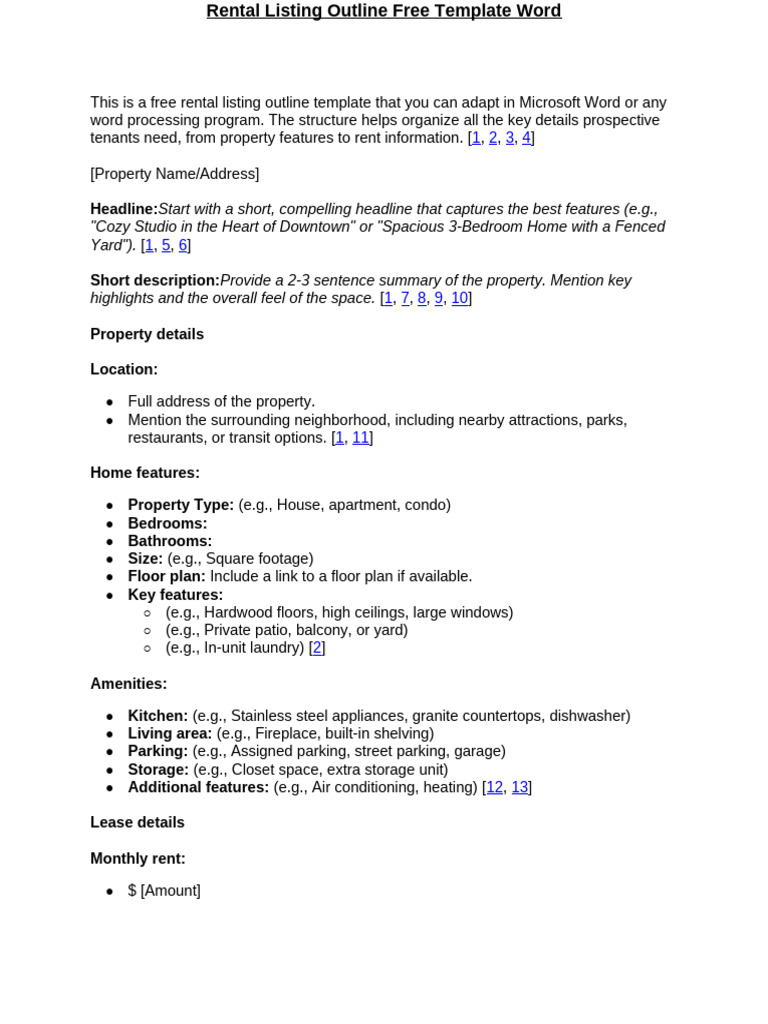 Rental Listing Outline Free Template Word | PDF | Renting | Lease
