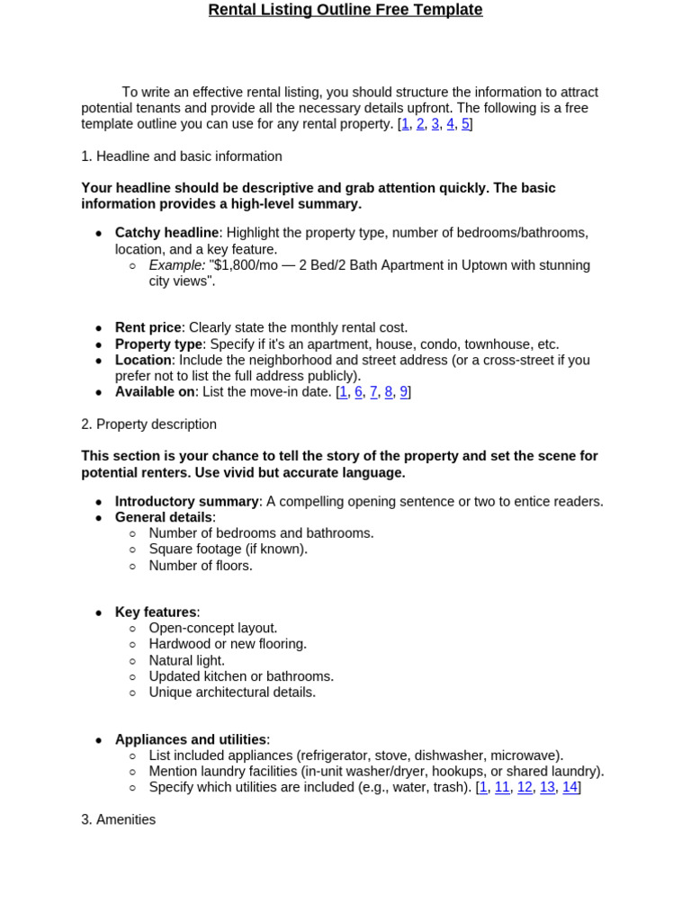 Rental Listing Outline Free Template | PDF | Lease | Renting