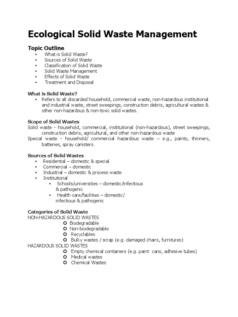 Ecological Solid Waste Management Notes | PDF | Compost | Waste Management