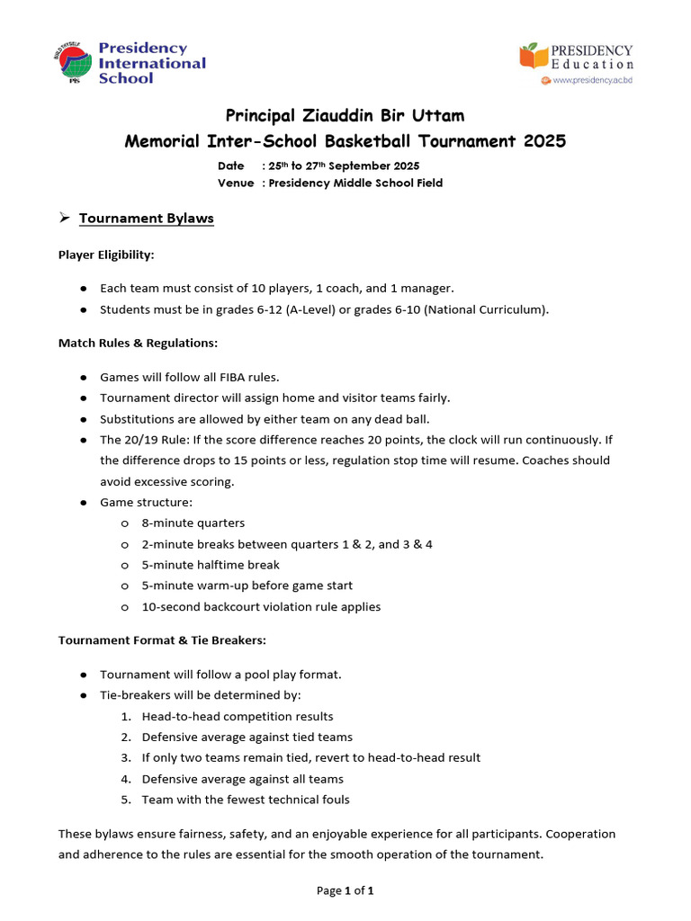 Basketball Tournament House Rules | PDF