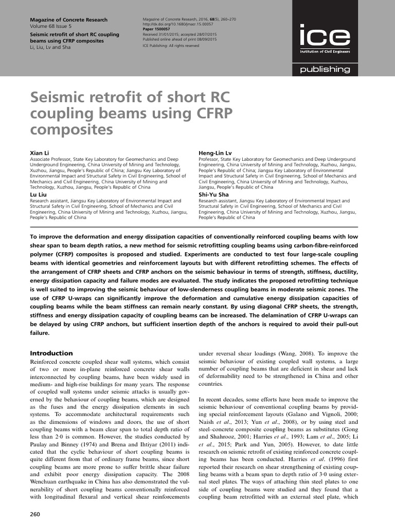 Seismic Retrofit of Short RC Coupling Beams Using CFRP Composites | PDF ...