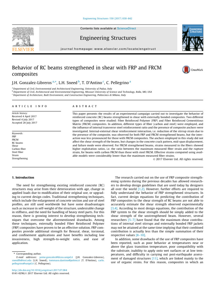 Shear Strengthening of RC Beams with FRP and FRCM | PDF | Composite ...