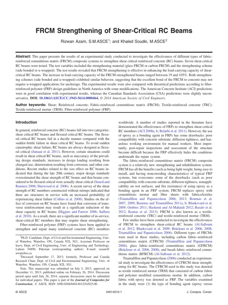 FRCM Strengthening for Shear-Critical Beams | PDF | Fibre Reinforced ...