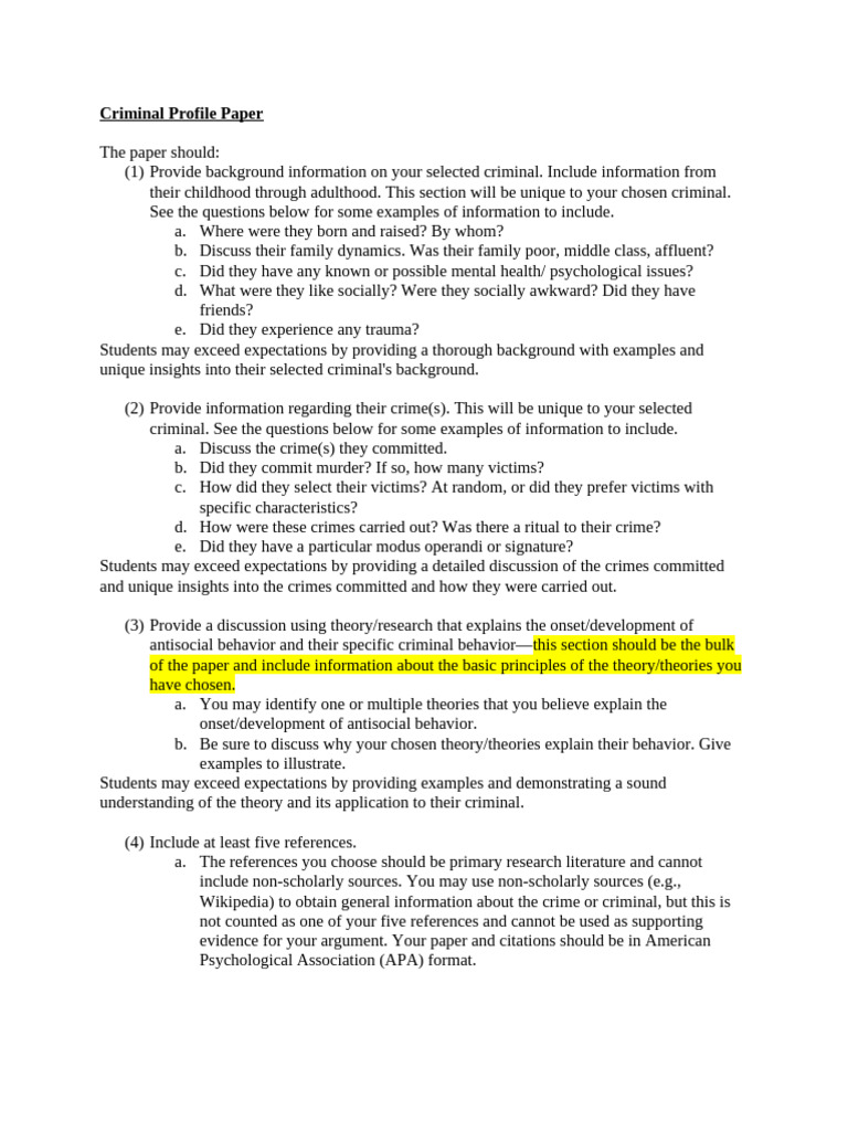 Criminal Profile Paper Outline | PDF | Crimes | Crime & Violence